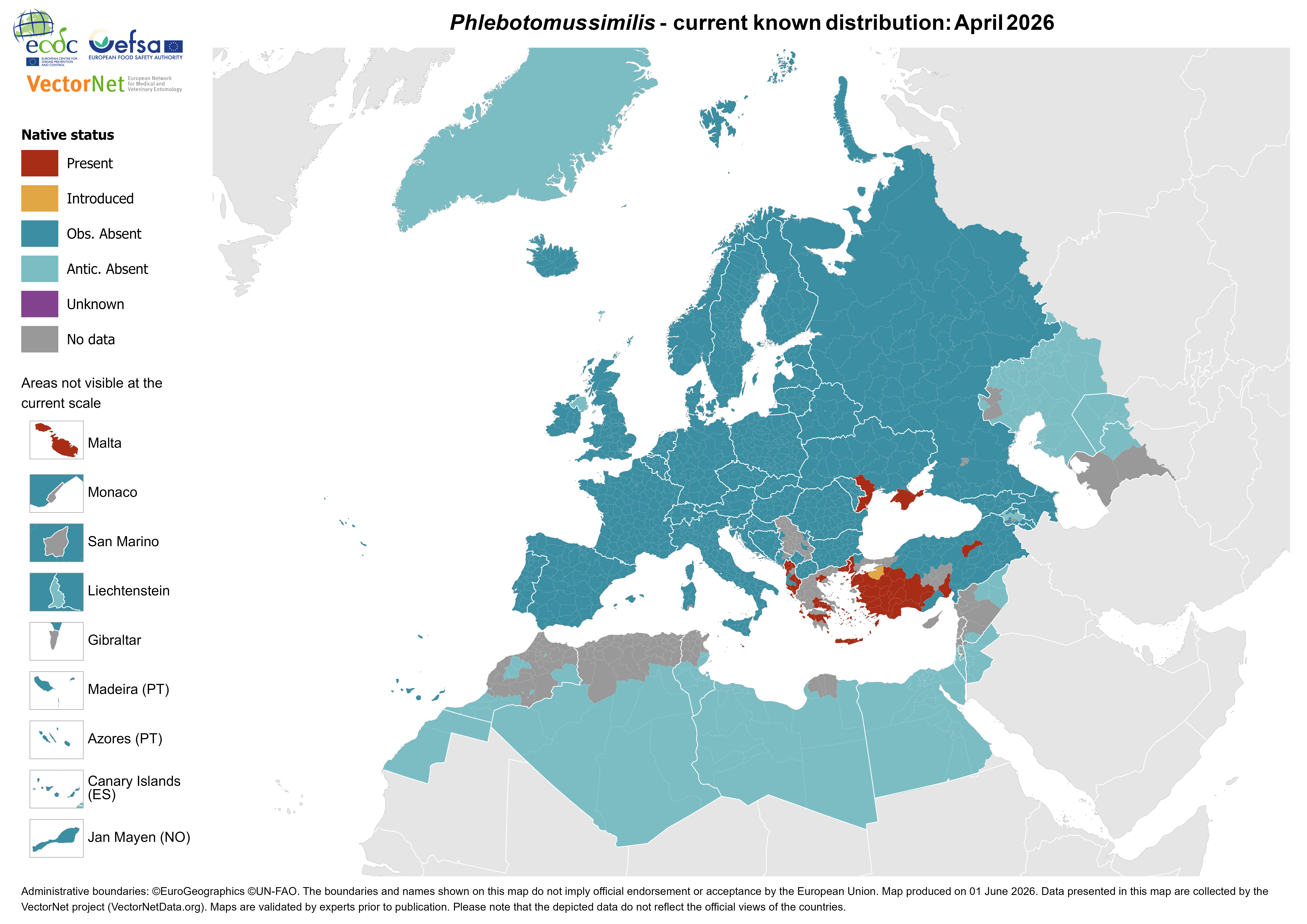 Phlebotomus similis - current known distribution: April 2026