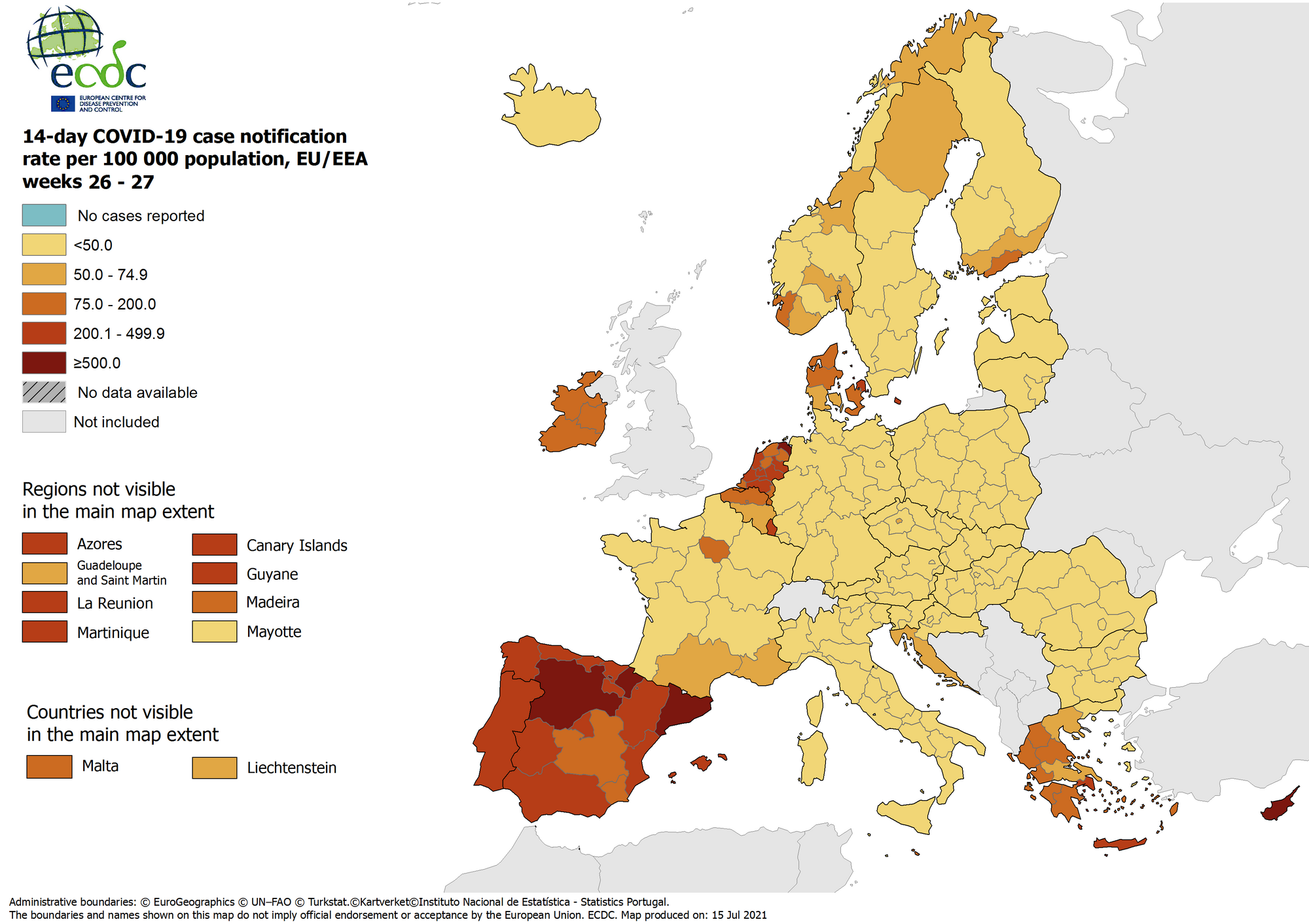 14-day case notification rate per 100 000 inhabitants, updated 15 July ...