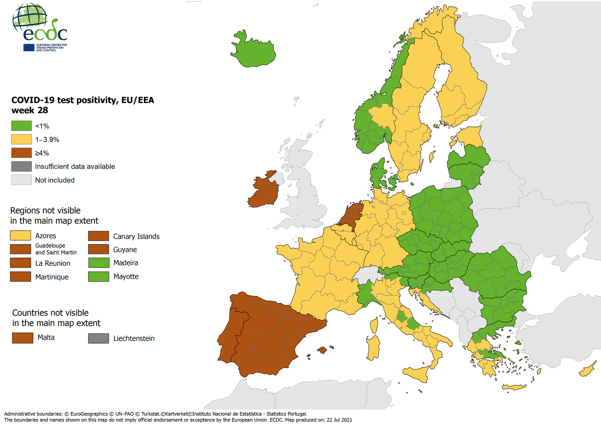 Positivity rates, updated 22 July 2021, week 28
