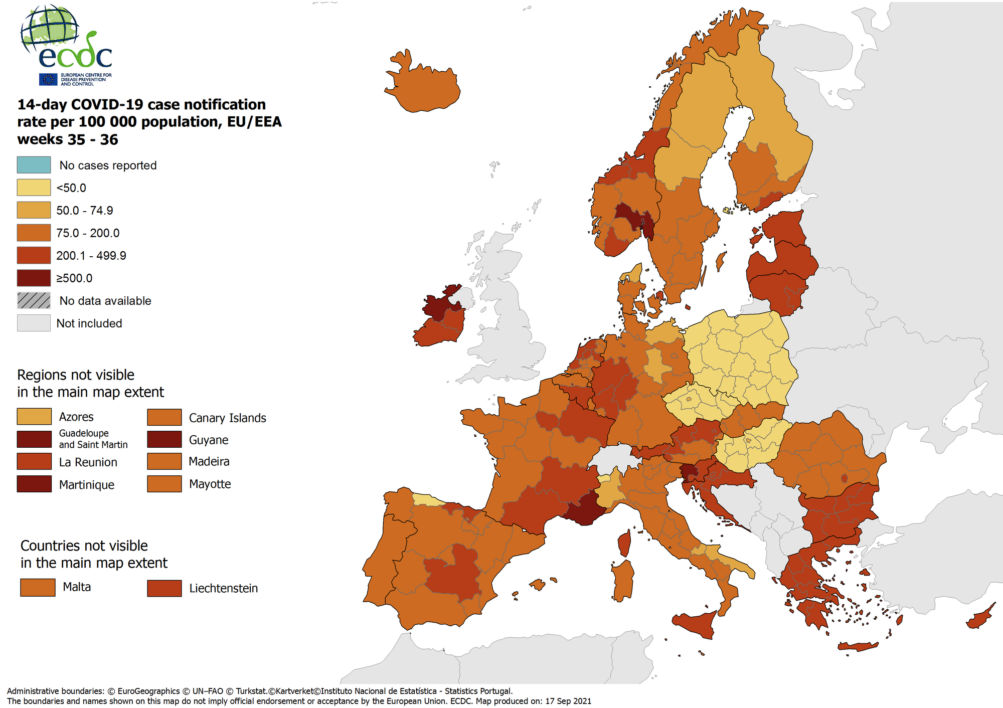 14-day case notification rate per 100 000 inhabitants, updated 16 ...