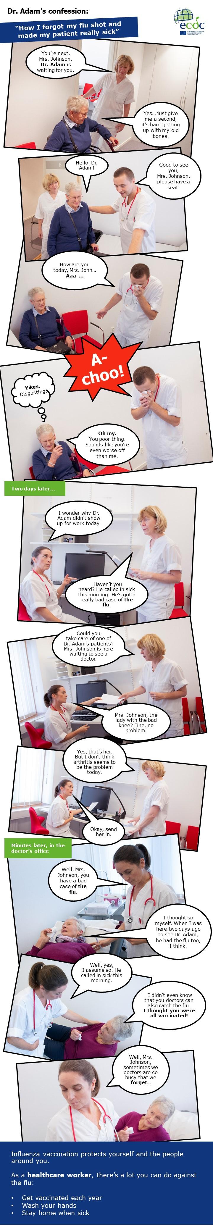 Photo comic web banner seasonal influenza vaccination - Sick patient